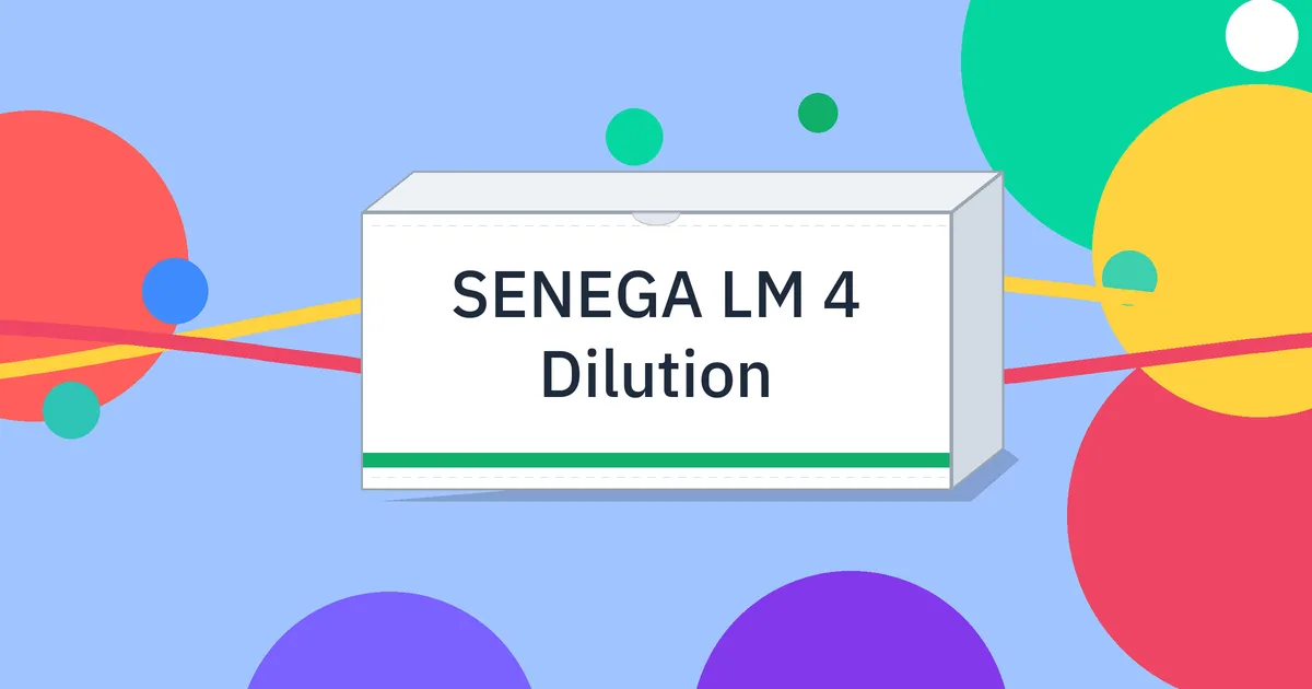 Symbolbild: Packung mit der Aufschrift SENEGA LM 4 Dilution (PZN 13187483) – Verfügbarkeit und Bezug in Apotheken in Frankfurt am Main