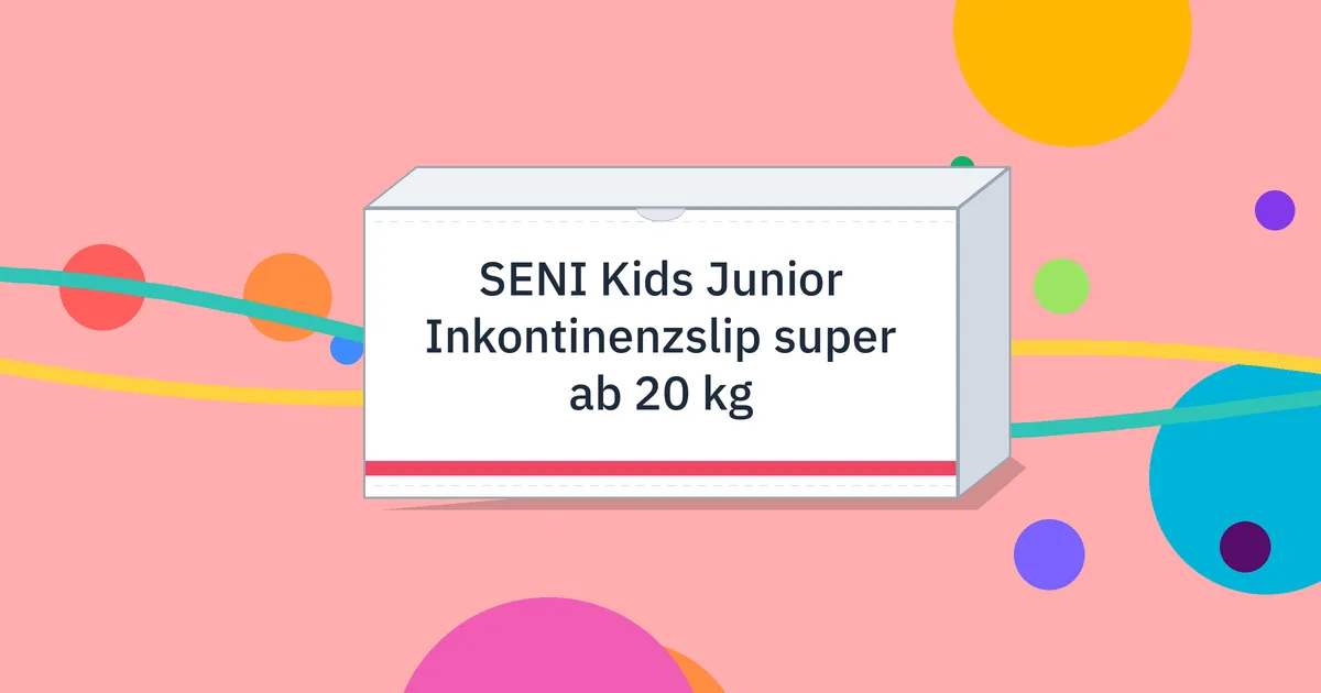 Symbolbild: Packung mit der Aufschrift SENI Kids Junior Inkontinenzslip super ab 20 kg (PZN 16791914) – Verfügbarkeit und Bezug in Apotheken in Frankfurt am Main