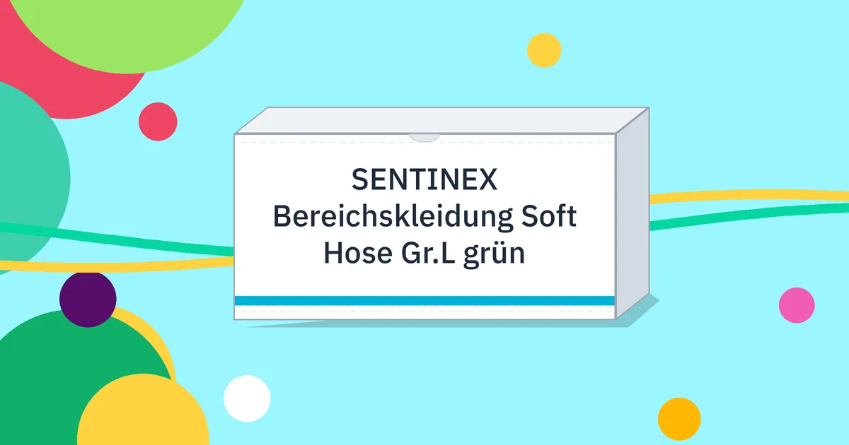 Symbolbild: Packung mit der Aufschrift SENTINEX Bereichskleidung Soft Hose Gr.L grün (PZN 09737469) – Verfügbarkeit und Bezug in Apotheken in Frankfurt am Main