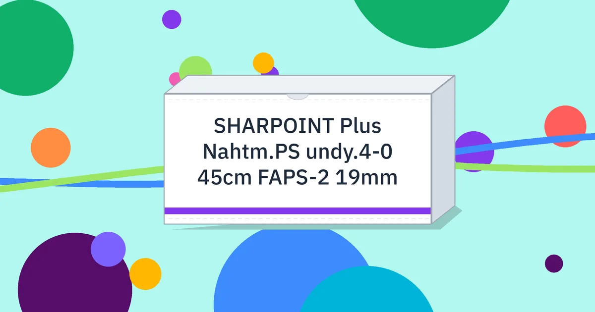 Symbolbild: Packung mit der Aufschrift SHARPOINT Plus Nahtm.PS undy.4-0 45cm FAPS-2 19mm (PZN 17996191) – Verfügbarkeit und Bezug in Apotheken in Frankfurt am Main