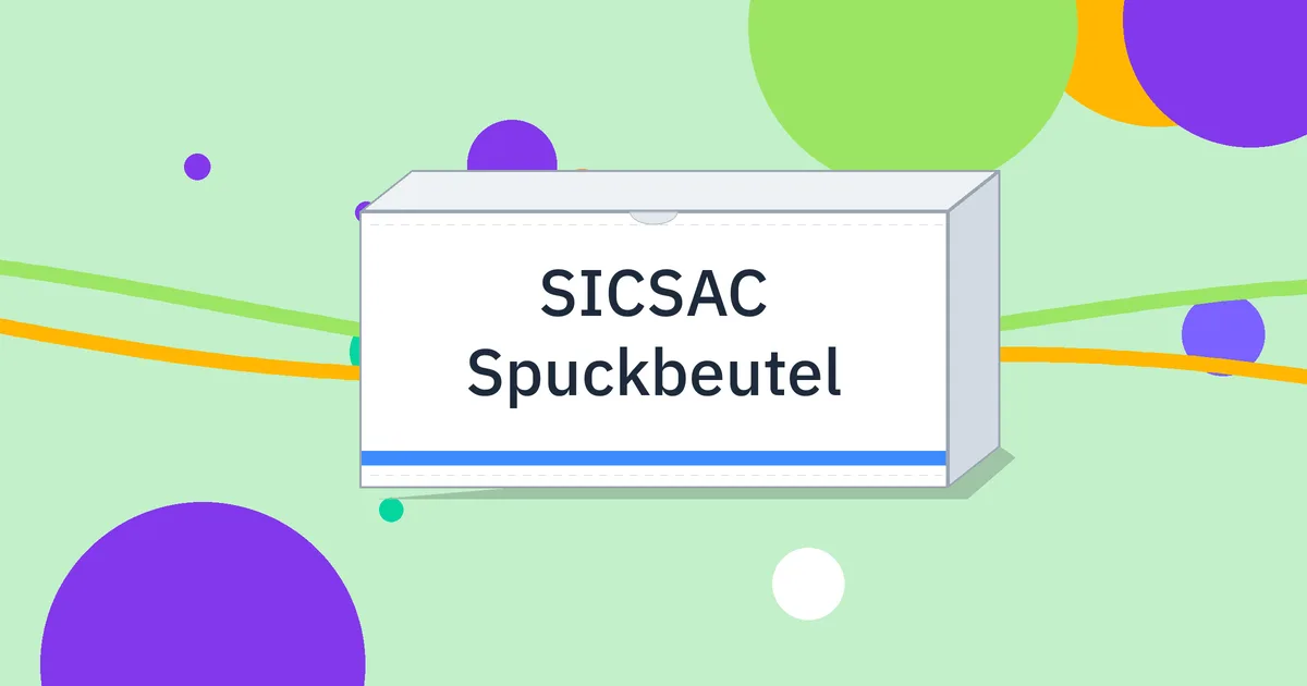 Symbolbild: Packung mit der Aufschrift SICSAC Spuckbeutel (PZN 09306344) – Verfügbarkeit und Bezug in Apotheken in Frankfurt am Main