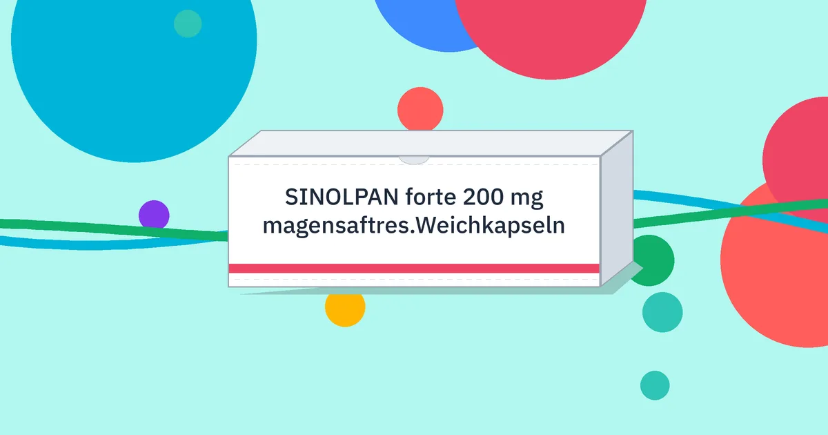 Symbolbild: Packung mit der Aufschrift SINOLPAN forte 200 mg magensaftres.Weichkapseln (PZN 13816950) – Verfügbarkeit und Bezug in Apotheken in Frankfurt am Main