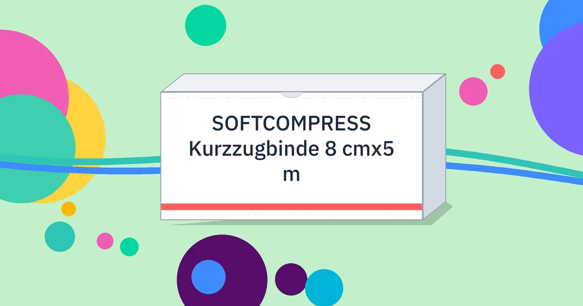 Symbolbild: Packung mit der Aufschrift SOFTCOMPRESS Kurzzugbinde 8 cmx5 m (PZN 13506149) – Verfügbarkeit und Bezug in Apotheken in Frankfurt am Main