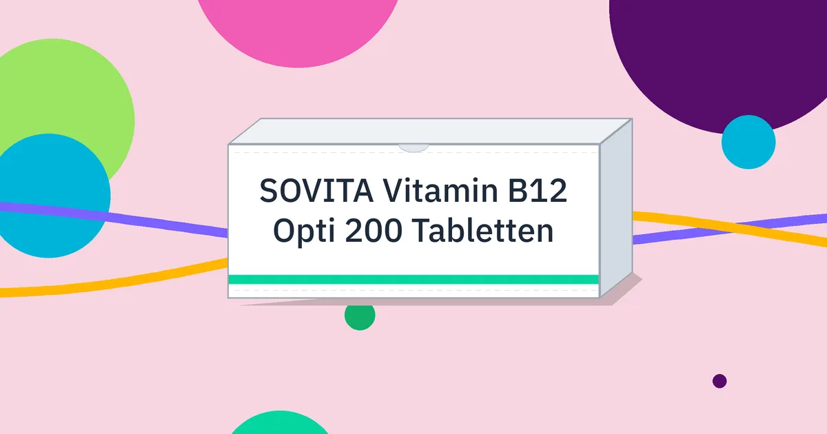 Symbolbild: Packung mit der Aufschrift SOVITA Vitamin B12 Opti 200 Tabletten (PZN 14177587) – Verfügbarkeit und Bezug in Apotheken in Frankfurt am Main