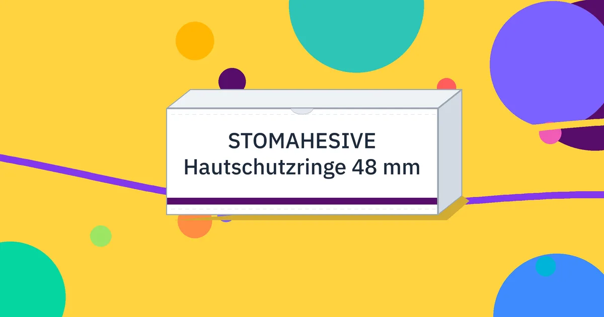 Symbolbild: Packung mit der Aufschrift STOMAHESIVE Hautschutzringe 48 mm (PZN 20877840) – Verfügbarkeit und Bezug in Apotheken in Frankfurt am Main