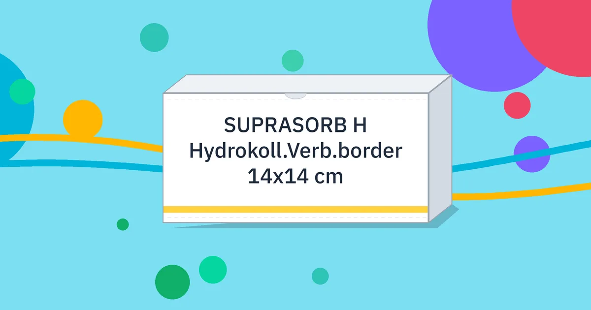 Symbolbild: Packung mit der Aufschrift SUPRASORB H Hydrokoll.Verb.border 14x14 cm (PZN 13345284) – Verfügbarkeit und Bezug in Apotheken in Frankfurt am Main