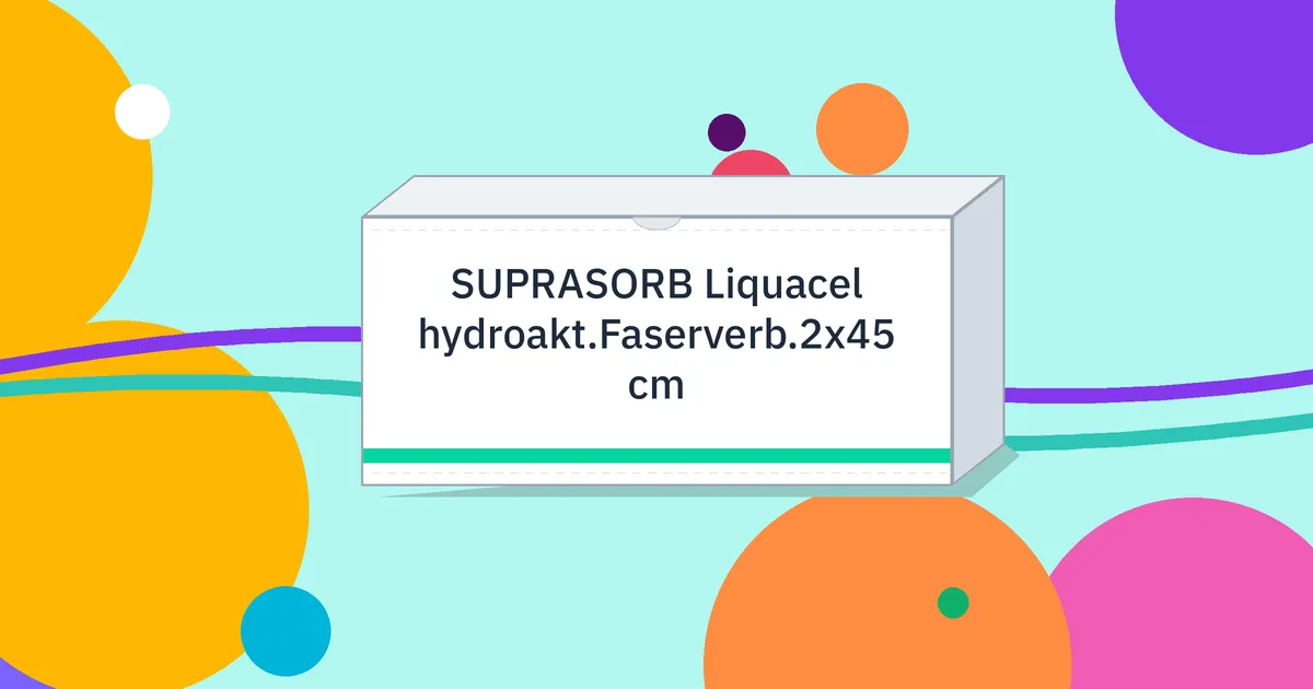 Symbolbild: Packung mit der Aufschrift SUPRASORB Liquacel hydroakt.Faserverb.2x45 cm (PZN 13345410) – Verfügbarkeit und Bezug in Apotheken in Frankfurt am Main