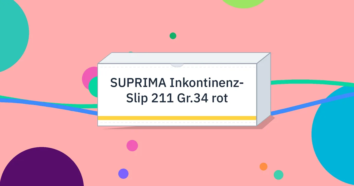 Symbolbild: Packung mit der Aufschrift SUPRIMA Inkontinenz-Slip 211 Gr.34 rot (PZN 00710109) – Verfügbarkeit und Bezug in Apotheken in Frankfurt am Main