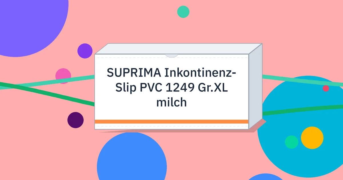 Symbolbild: Packung mit der Aufschrift SUPRIMA Inkontinenz-Slip PVC 1249 Gr.XL milch (PZN 02063163) – Verfügbarkeit und Bezug in Apotheken in Frankfurt am Main