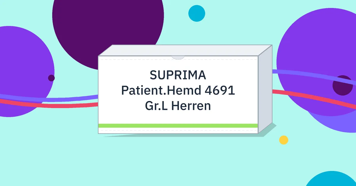 Symbolbild: Packung mit der Aufschrift SUPRIMA Patient.Hemd 4691 Gr.L Herren (PZN 04411467) – Verfügbarkeit und Bezug in Apotheken in Frankfurt am Main