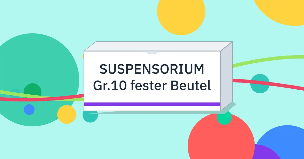 Symbolbild: Packung mit der Aufschrift SUSPENSORIUM Gr.10 fester Beutel (PZN 08517352) – Verfügbarkeit und Bezug in Apotheken in Frankfurt am Main
