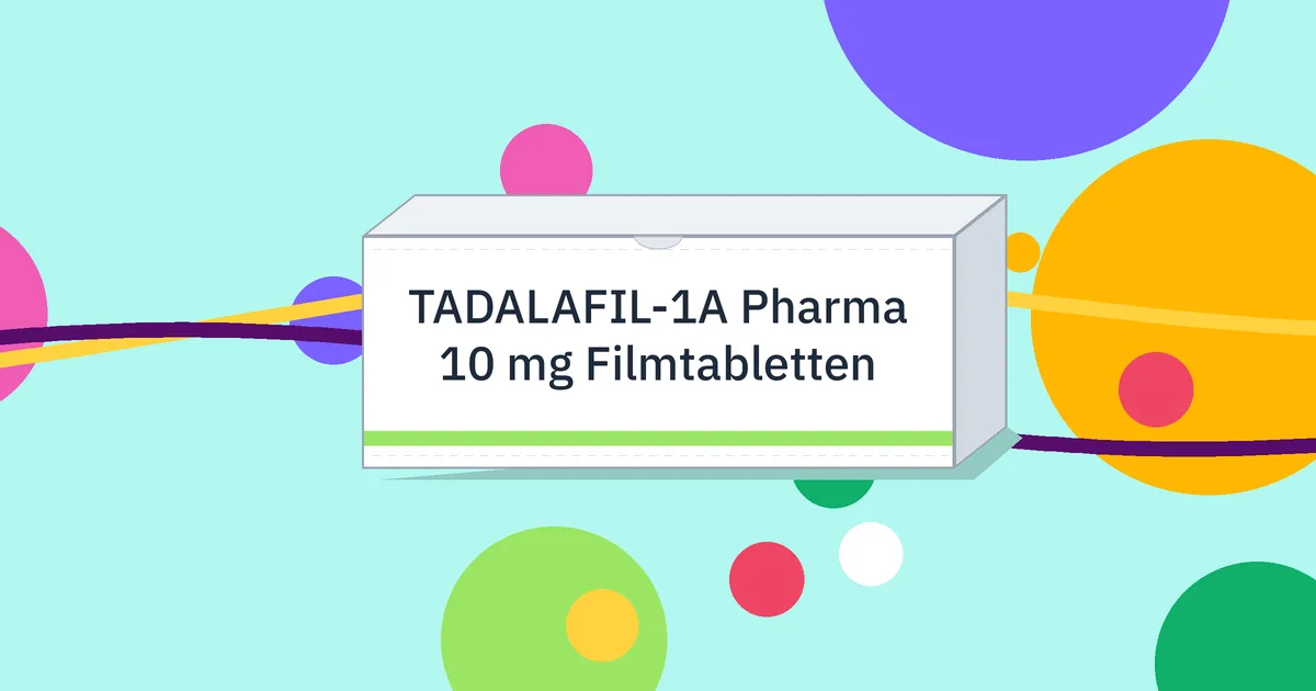 Symbolbild: Packung mit der Aufschrift TADALAFIL-1A Pharma 10 mg Filmtabletten (PZN 13167842) – Verfügbarkeit und Bezug in Apotheken in Frankfurt am Main