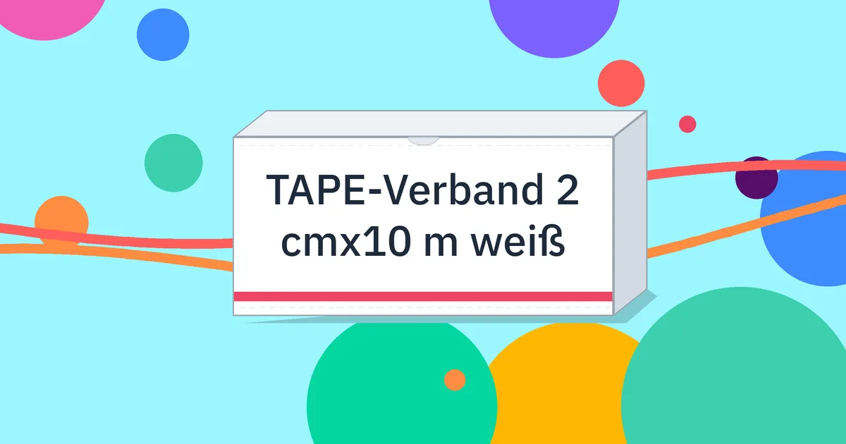Symbolbild: Packung mit der Aufschrift TAPE-Verband 2 cmx10 m weiß (PZN 01561108) – Verfügbarkeit und Bezug in Apotheken in Frankfurt am Main