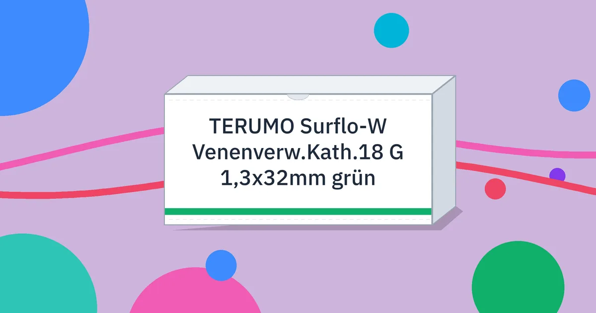 Symbolbild: Packung mit der Aufschrift TERUMO Surflo-W Venenverw.Kath.18 G 1,3x32mm grün (PZN 18060824) – Verfügbarkeit und Bezug in Apotheken in Frankfurt am Main