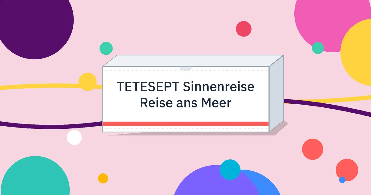 Symbolbild: Packung mit der Aufschrift TETESEPT Sinnenreise Reise ans Meer (PZN 12392620) – Verfügbarkeit und Bezug in Apotheken in Frankfurt am Main