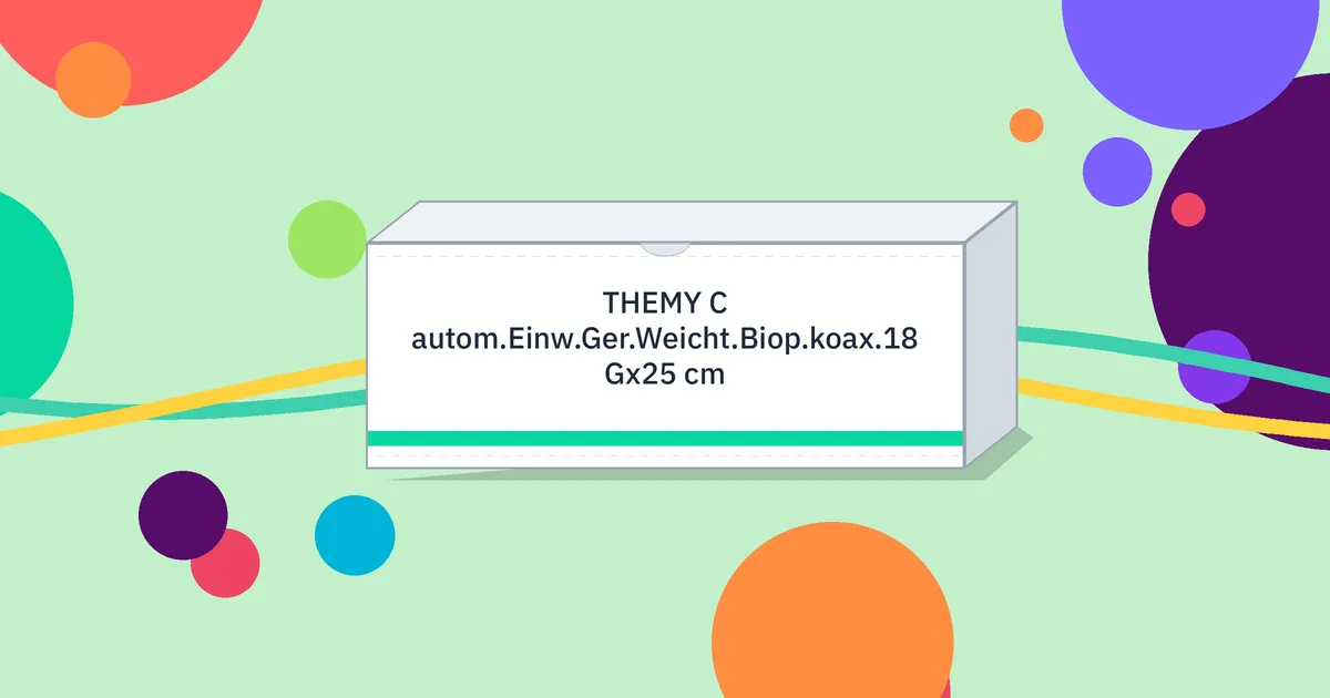 Symbolbild: Packung mit der Aufschrift THEMY C autom.Einw.Ger.Weicht.Biop.koax.18 Gx25 cm (PZN 19737677) – Verfügbarkeit und Bezug in Apotheken in Frankfurt am Main