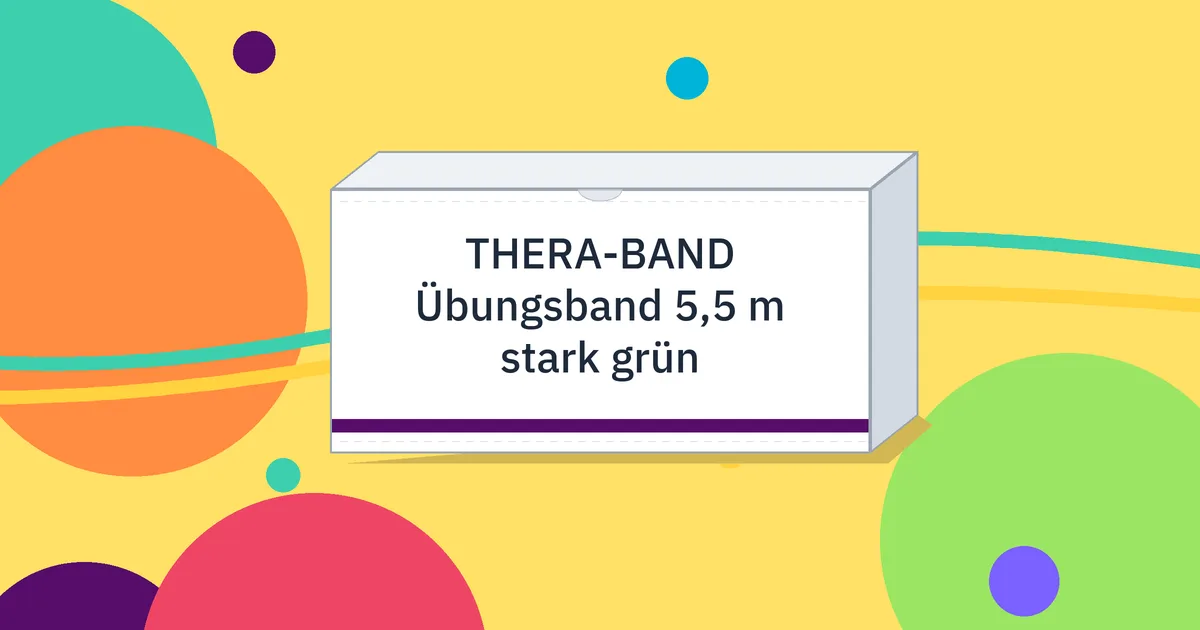 Symbolbild: Packung mit der Aufschrift THERA-BAND Übungsband 5,5 m stark grün (PZN 00305018) – Verfügbarkeit und Bezug in Apotheken in Frankfurt am Main