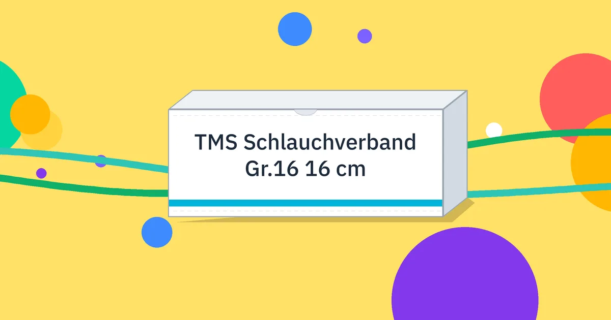 Symbolbild: Packung mit der Aufschrift TMS Schlauchverband Gr.16 16 cm (PZN 18316287) – Verfügbarkeit und Bezug in Apotheken in Frankfurt am Main