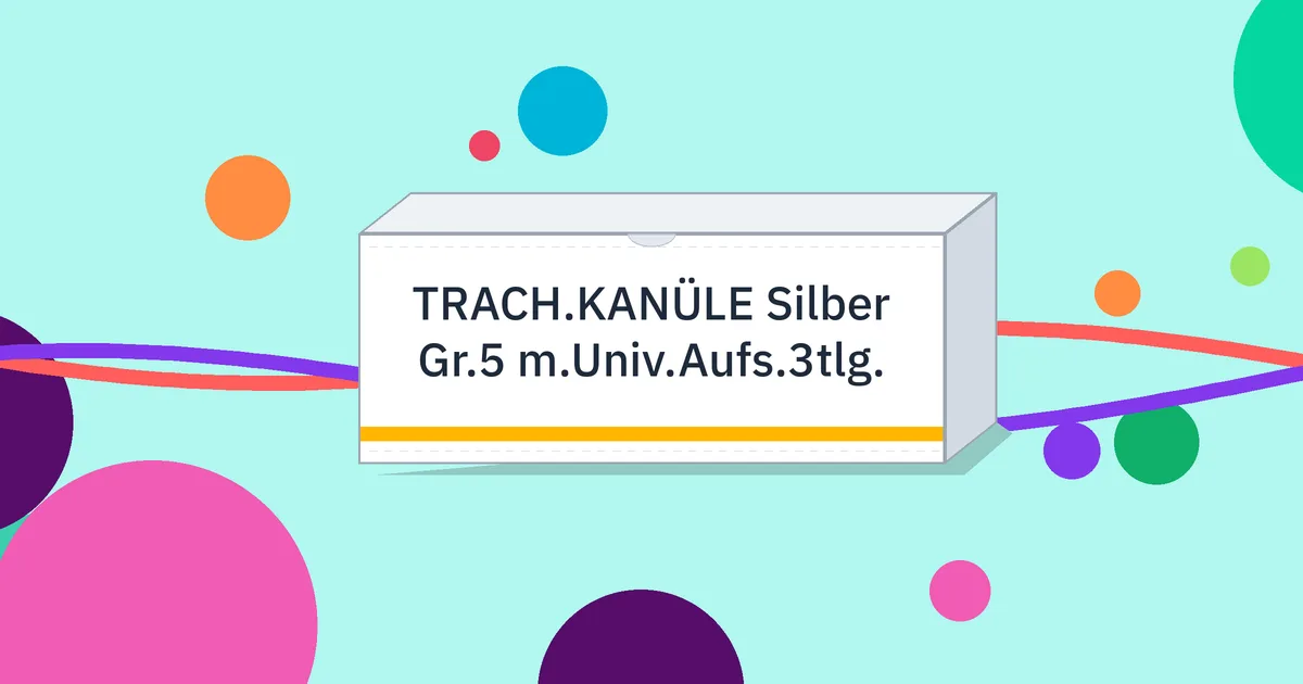 Symbolbild: Packung mit der Aufschrift TRACH.KANÜLE Silber Gr.5 m.Univ.Aufs.3tlg. (PZN 06989319) – Verfügbarkeit und Bezug in Apotheken in Frankfurt am Main