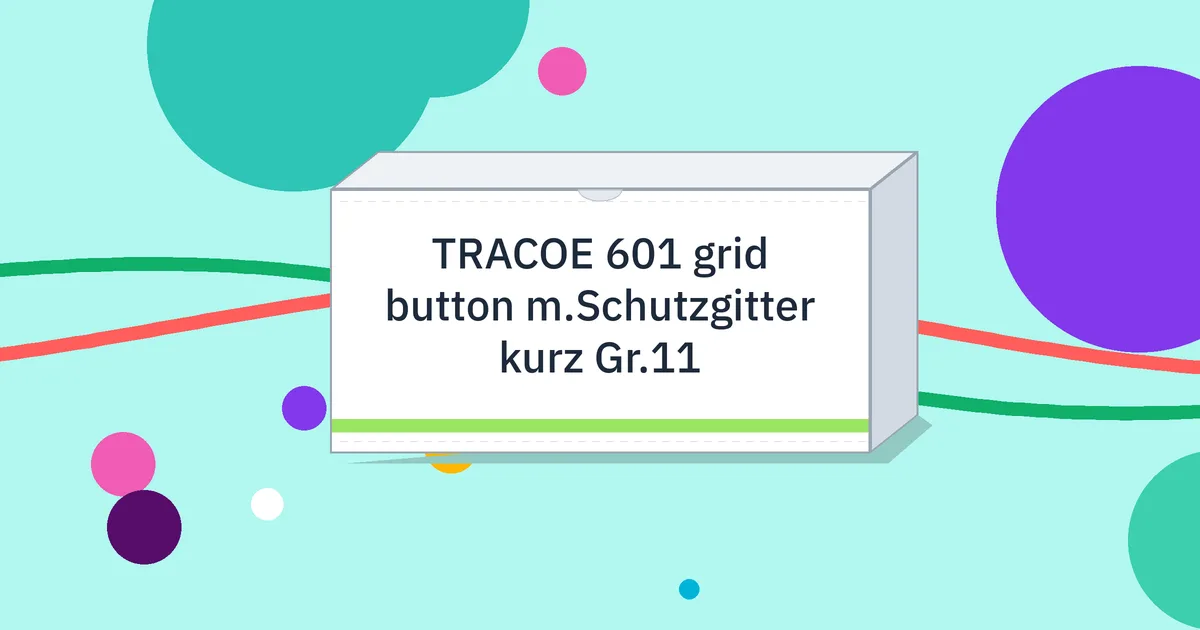 Symbolbild: Packung mit der Aufschrift TRACOE 601 grid button m.Schutzgitter kurz Gr.11 (PZN 04951927) – Verfügbarkeit und Bezug in Apotheken in Frankfurt am Main