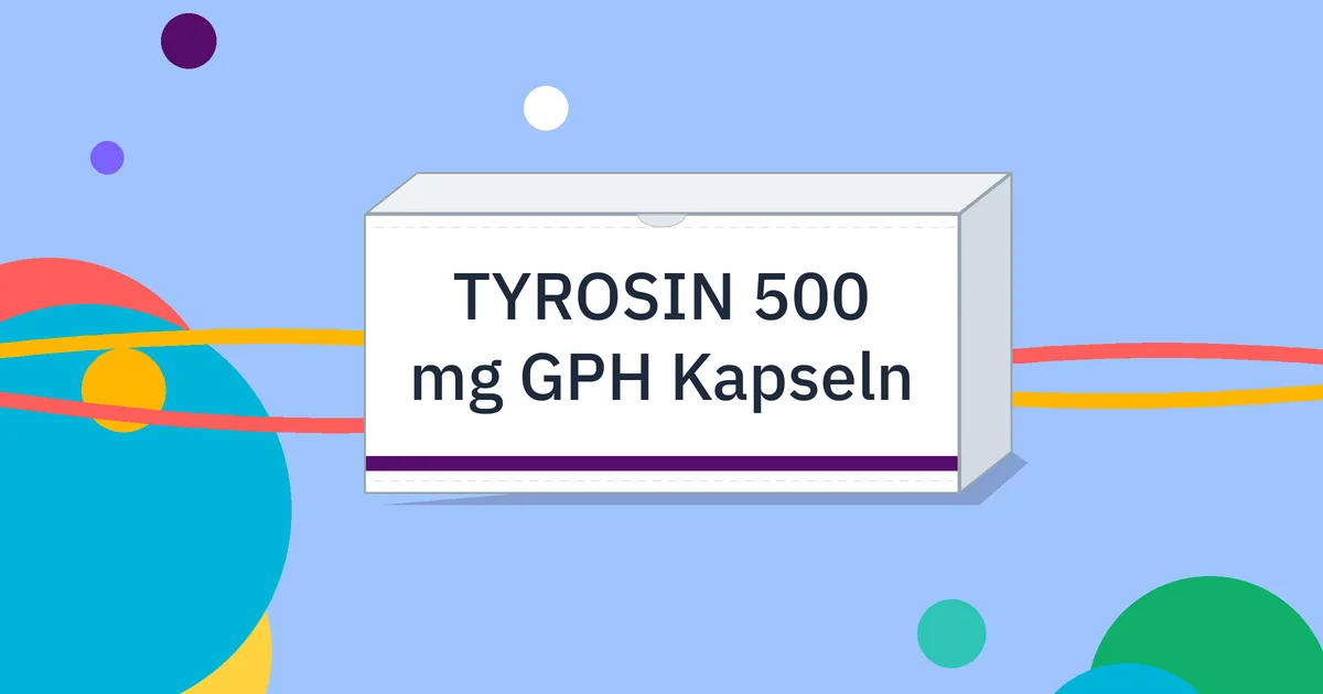 Symbolbild: Packung mit der Aufschrift TYROSIN 500 mg GPH Kapseln (PZN 00128800) – Verfügbarkeit und Bezug in Apotheken in Frankfurt am Main