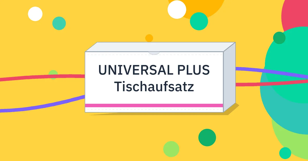 Symbolbild: Packung mit der Aufschrift UNIVERSAL PLUS Tischaufsatz (PZN 12452138) – Verfügbarkeit und Bezug in Apotheken in Frankfurt am Main