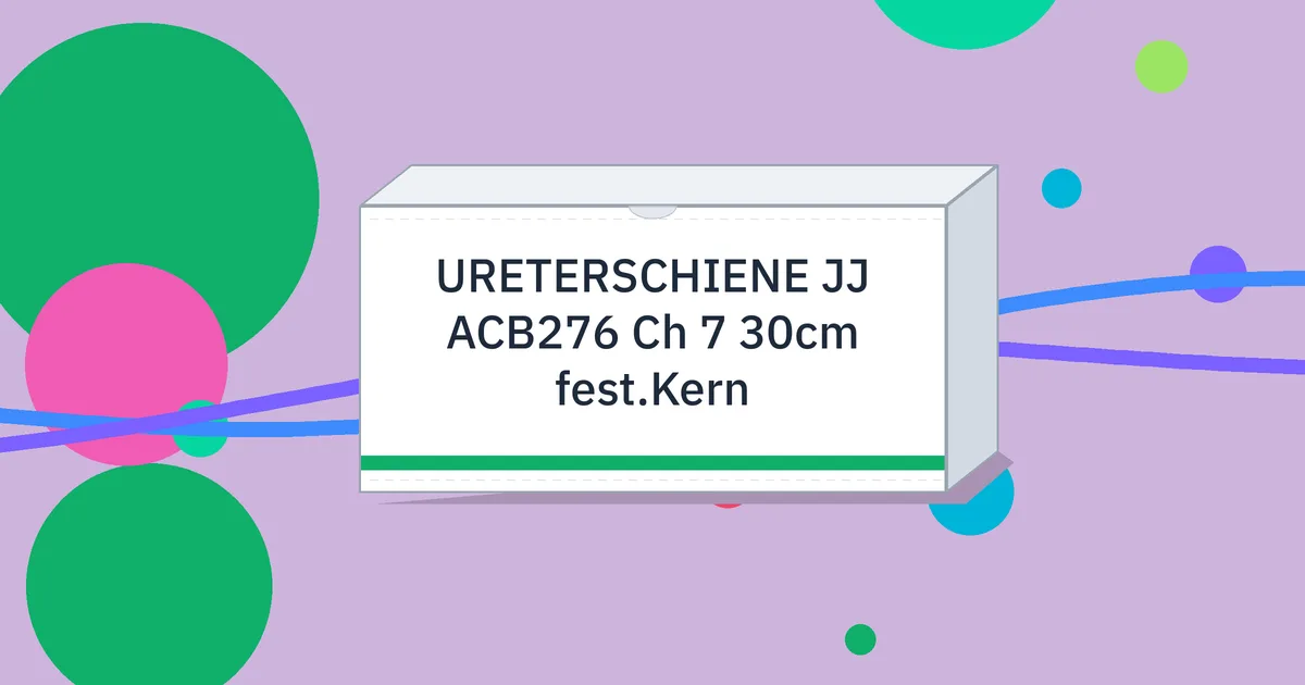 Symbolbild: Packung mit der Aufschrift URETERSCHIENE JJ ACB276 Ch 7 30cm fest.Kern (PZN 01358235) – Verfügbarkeit und Bezug in Apotheken in Frankfurt am Main