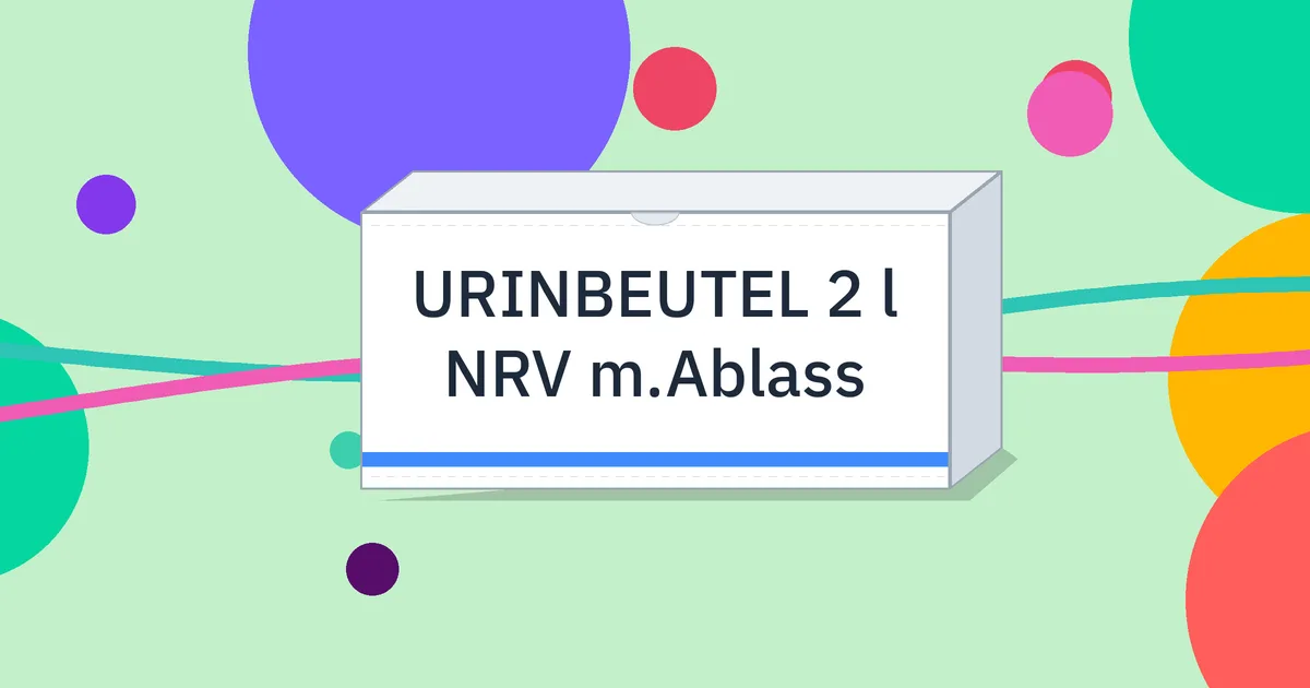 Symbolbild: Packung mit der Aufschrift URINBEUTEL 2 l NRV m.Ablass (PZN 06643093) – Verfügbarkeit und Bezug in Apotheken in Frankfurt am Main