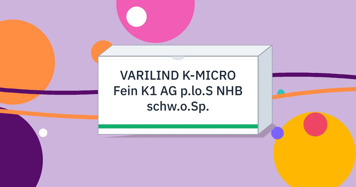 Symbolbild: Packung mit der Aufschrift VARILIND K-MICRO Fein K1 AG p.lo.S NHB schw.o.Sp. (PZN 20555415) – Verfügbarkeit und Bezug in Apotheken in Frankfurt am Main