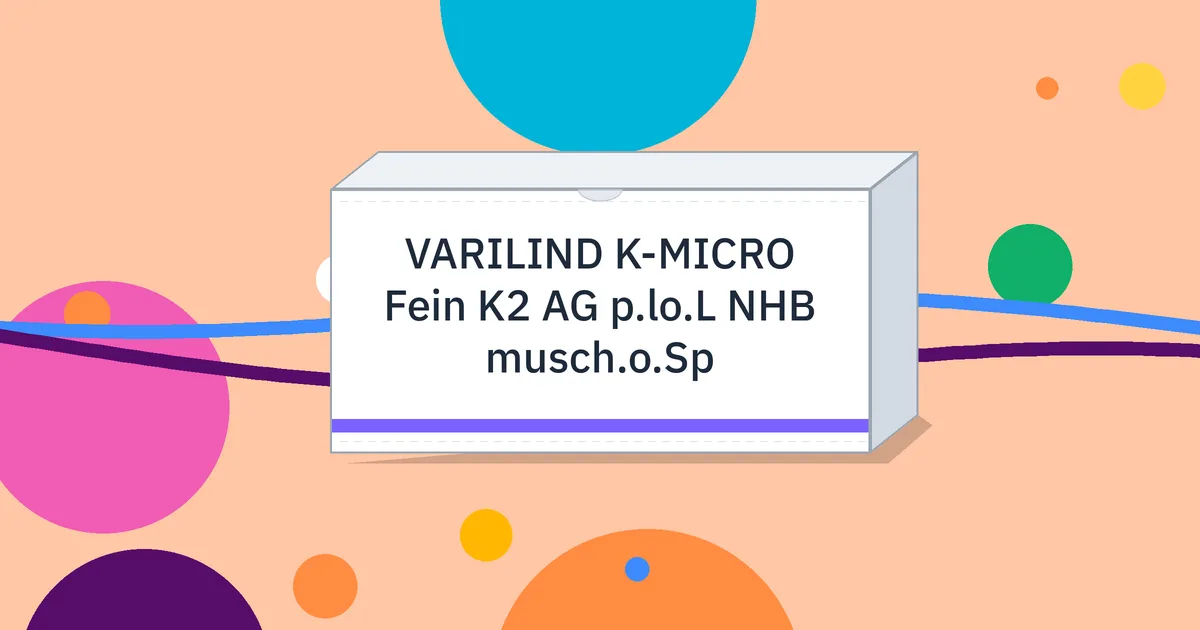 Symbolbild: Packung mit der Aufschrift VARILIND K-MICRO Fein K2 AG p.lo.L NHB musch.o.Sp (PZN 20618794) – Verfügbarkeit und Bezug in Apotheken in Frankfurt am Main