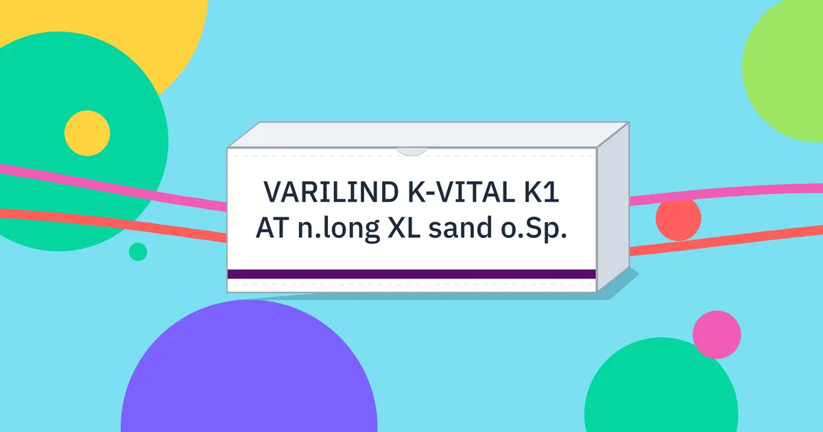 Symbolbild: Packung mit der Aufschrift VARILIND K-VITAL K1 AT n.long XL sand o.Sp. (PZN 20619486) – Verfügbarkeit und Bezug in Apotheken in Frankfurt am Main