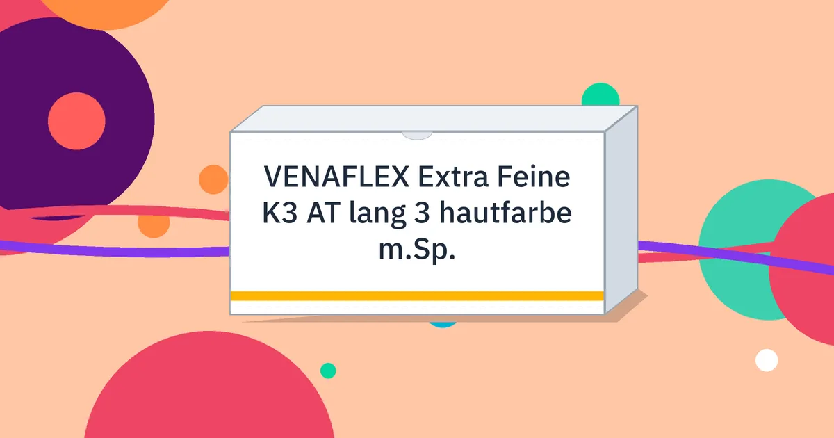Symbolbild: Packung mit der Aufschrift VENAFLEX Extra Feine K3 AT lang 3 hautfarbe m.Sp. (PZN 18308804) – Verfügbarkeit und Bezug in Apotheken in Frankfurt am Main