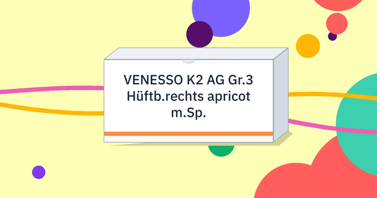 Symbolbild: Packung mit der Aufschrift VENESSO K2 AG Gr.3 Hüftb.rechts apricot m.Sp. (PZN 03273796) – Verfügbarkeit und Bezug in Apotheken in Frankfurt am Main