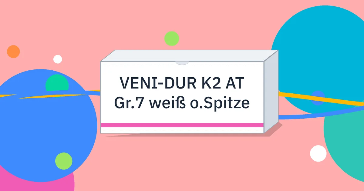 Symbolbild: Packung mit der Aufschrift VENI-DUR K2 AT Gr.7 weiß o.Spitze (PZN 03244240) – Verfügbarkeit und Bezug in Apotheken in Frankfurt am Main