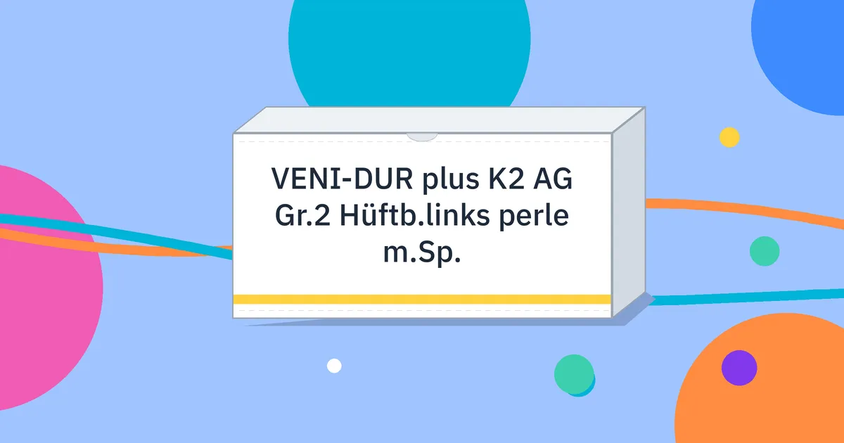 Symbolbild: Packung mit der Aufschrift VENI-DUR plus K2 AG Gr.2 Hüftb.links perle m.Sp. (PZN 03256042) – Verfügbarkeit und Bezug in Apotheken in Frankfurt am Main