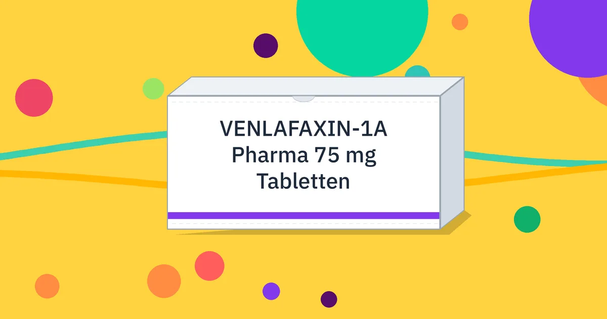 Symbolbild: Packung mit der Aufschrift VENLAFAXIN-1A Pharma 75 mg Tabletten (PZN 05392039) – Verfügbarkeit und Bezug in Apotheken in Frankfurt am Main