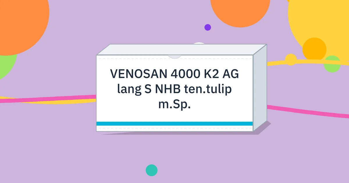Symbolbild: Packung mit der Aufschrift VENOSAN 4000 K2 AG lang S NHB ten.tulip m.Sp. (PZN 19154450) – Verfügbarkeit und Bezug in Apotheken in Frankfurt am Main