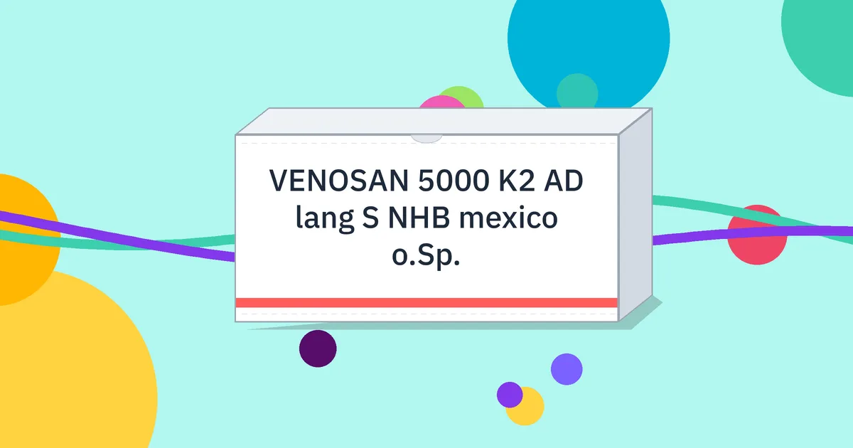 Symbolbild: Packung mit der Aufschrift VENOSAN 5000 K2 AD lang S NHB mexico o.Sp. (PZN 14430052) – Verfügbarkeit und Bezug in Apotheken in Frankfurt am Main
