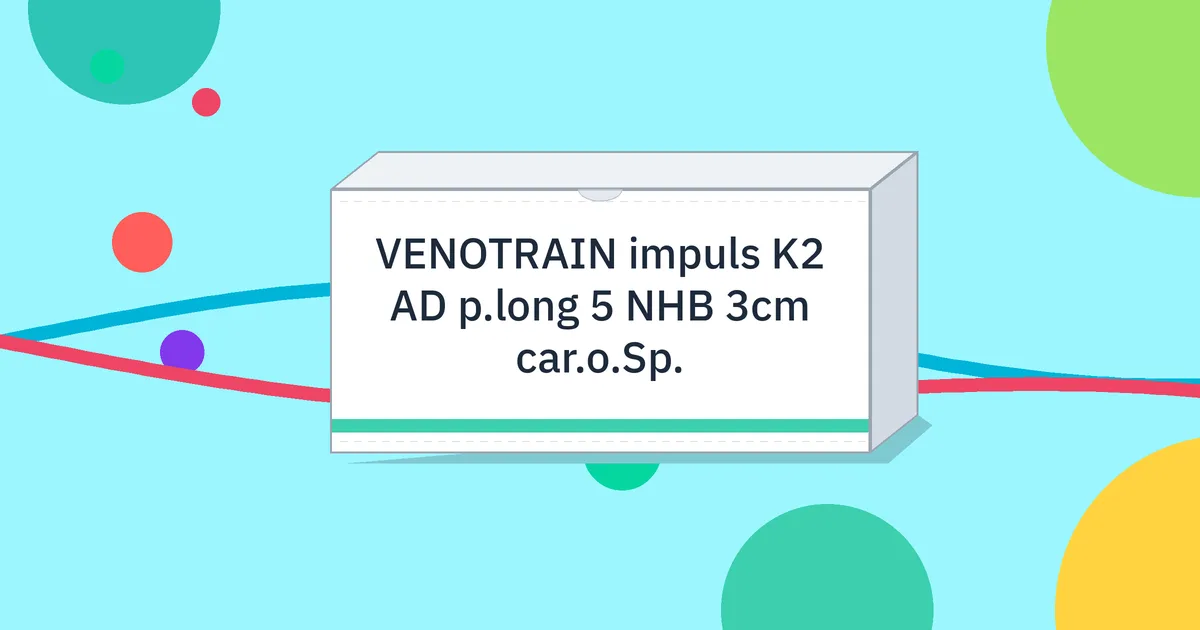 Symbolbild: Packung mit der Aufschrift VENOTRAIN impuls K2 AD p.long 5 NHB 3cm car.o.Sp. (PZN 08434040) – Verfügbarkeit und Bezug in Apotheken in Frankfurt am Main