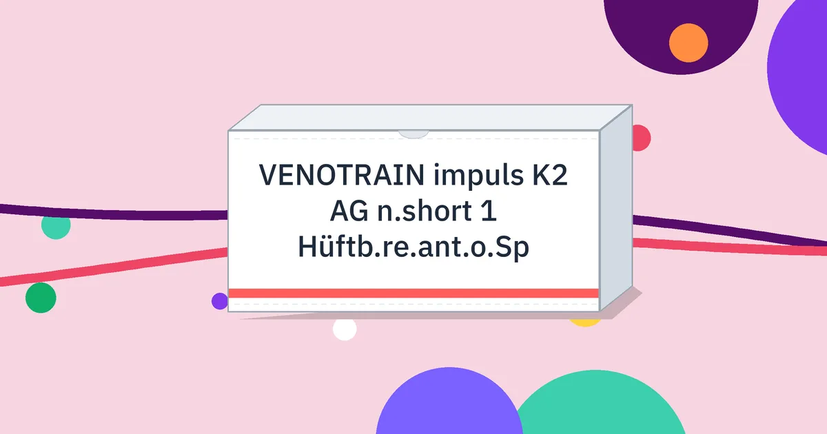 Symbolbild: Packung mit der Aufschrift VENOTRAIN impuls K2 AG n.short 1 Hüftb.re.ant.o.Sp (PZN 15217231) – Verfügbarkeit und Bezug in Apotheken in Frankfurt am Main