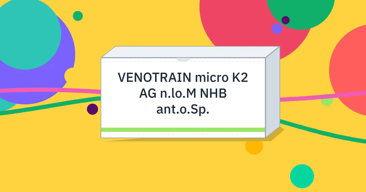 Symbolbild: Packung mit der Aufschrift VENOTRAIN micro K2 AG n.lo.M NHB ant.o.Sp. (PZN 11064256) – Verfügbarkeit und Bezug in Apotheken in Frankfurt am Main