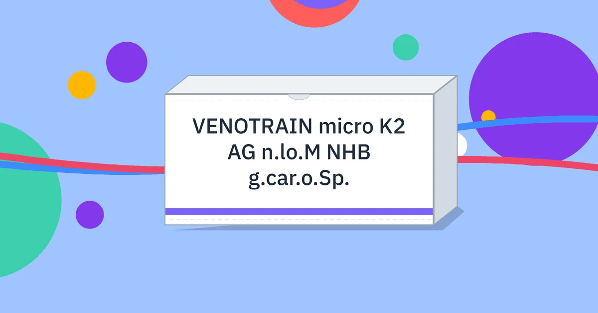 Symbolbild: Packung mit der Aufschrift VENOTRAIN micro K2 AG n.lo.M NHB g.car.o.Sp. (PZN 05999557) – Verfügbarkeit und Bezug in Apotheken in Frankfurt am Main