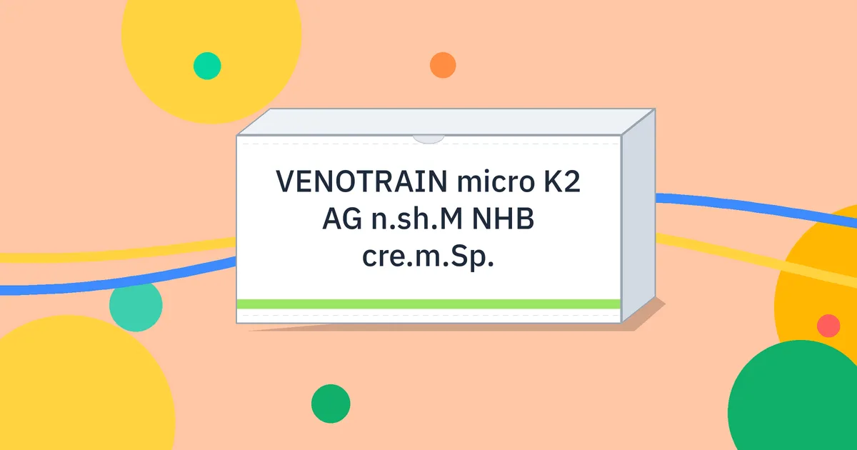 Symbolbild: Packung mit der Aufschrift VENOTRAIN micro K2 AG n.sh.M NHB cre.m.Sp. (PZN 02357114) – Verfügbarkeit und Bezug in Apotheken in Frankfurt am Main