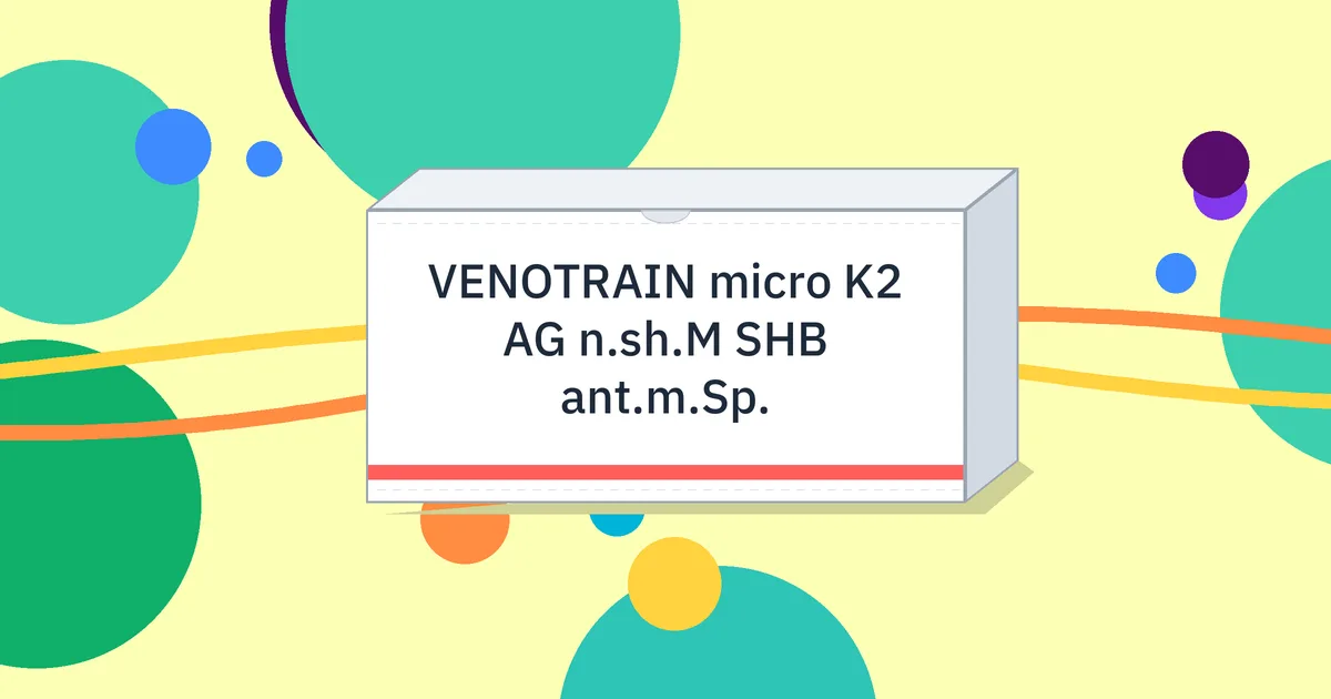 Symbolbild: Packung mit der Aufschrift VENOTRAIN micro K2 AG n.sh.M SHB ant.m.Sp. (PZN 11063239) – Verfügbarkeit und Bezug in Apotheken in Frankfurt am Main