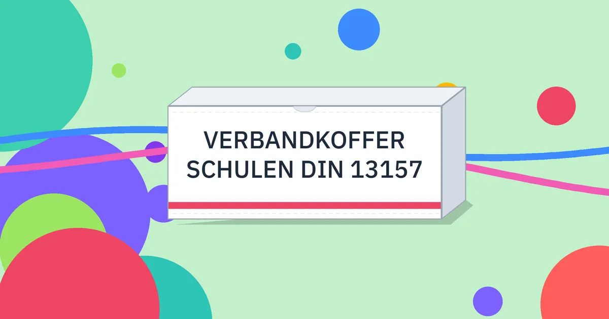 Symbolbild: Packung mit der Aufschrift VERBANDKOFFER SCHULEN DIN 13157 (PZN 12492416) – Verfügbarkeit und Bezug in Apotheken in Frankfurt am Main