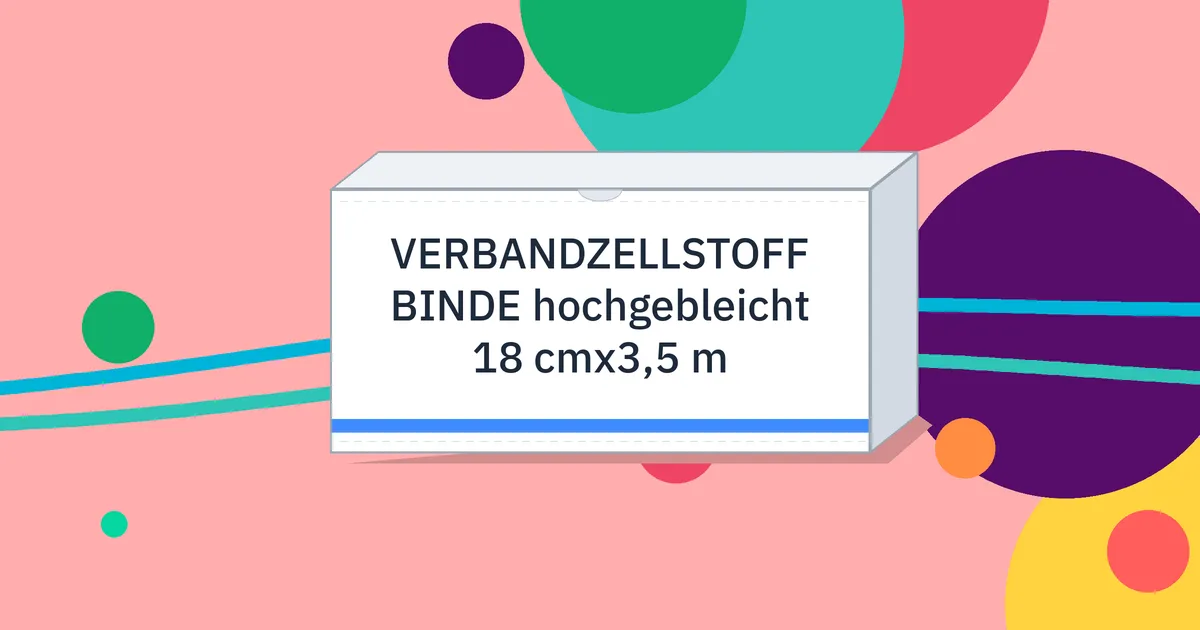Symbolbild: Packung mit der Aufschrift VERBANDZELLSTOFF BINDE hochgebleicht 18 cmx3,5 m (PZN 04045904) – Verfügbarkeit und Bezug in Apotheken in Frankfurt am Main