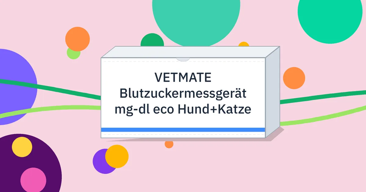 Symbolbild: Packung mit der Aufschrift VETMATE Blutzuckermessgerät mg-dl eco Hund+Katze (PZN 13927796) – Verfügbarkeit und Bezug in Apotheken in Frankfurt am Main