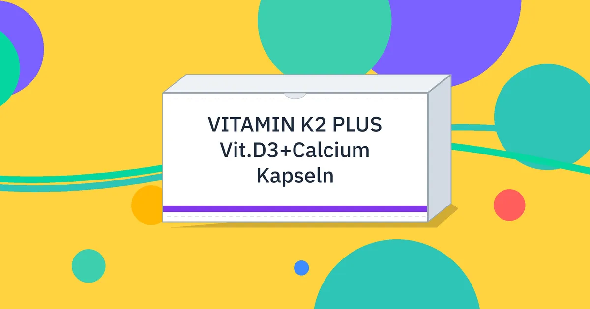 Symbolbild: Packung mit der Aufschrift VITAMIN K2 PLUS Vit.D3+Calcium Kapseln (PZN 15242298) – Verfügbarkeit und Bezug in Apotheken in Frankfurt am Main