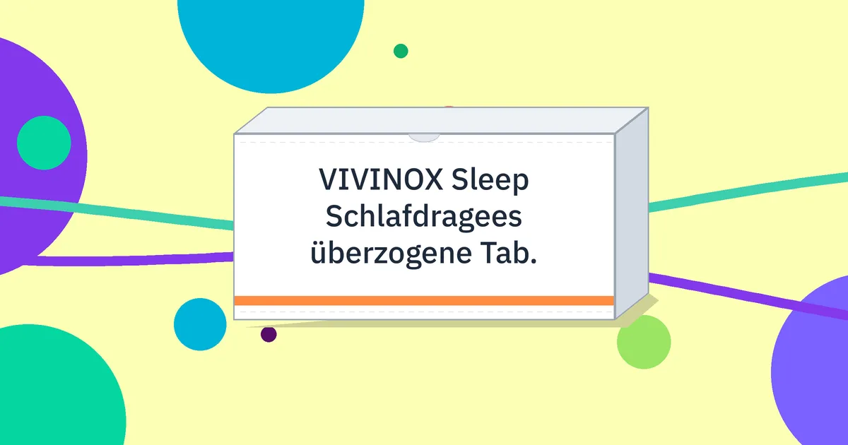 Symbolbild: Packung mit der Aufschrift VIVINOX Sleep Schlafdragees überzogene Tab. (PZN 04132483) – Verfügbarkeit und Bezug in Apotheken in Frankfurt am Main