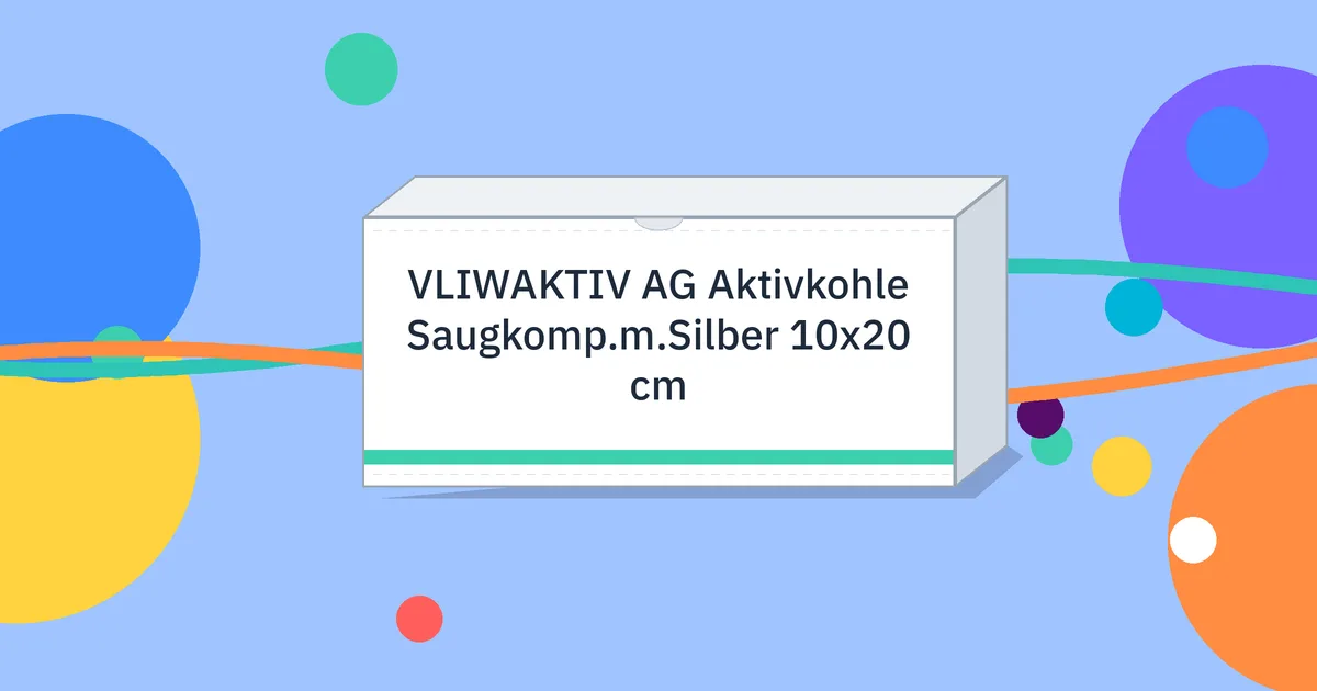 Symbolbild: Packung mit der Aufschrift VLIWAKTIV AG Aktivkohle Saugkomp.m.Silber 10x20 cm (PZN 20354562) – Verfügbarkeit und Bezug in Apotheken in Frankfurt am Main
